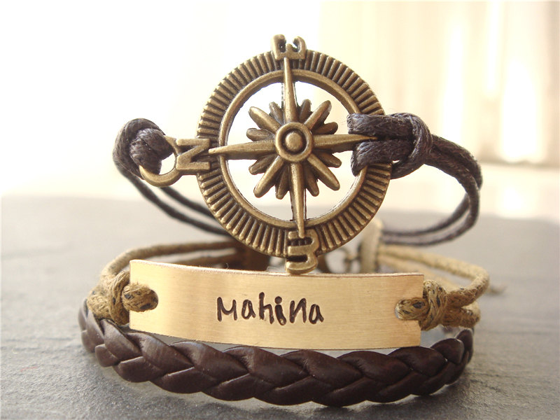 Name Bracelet In Gold, Compass Bracelet, Engraved Name Jewelry ...
